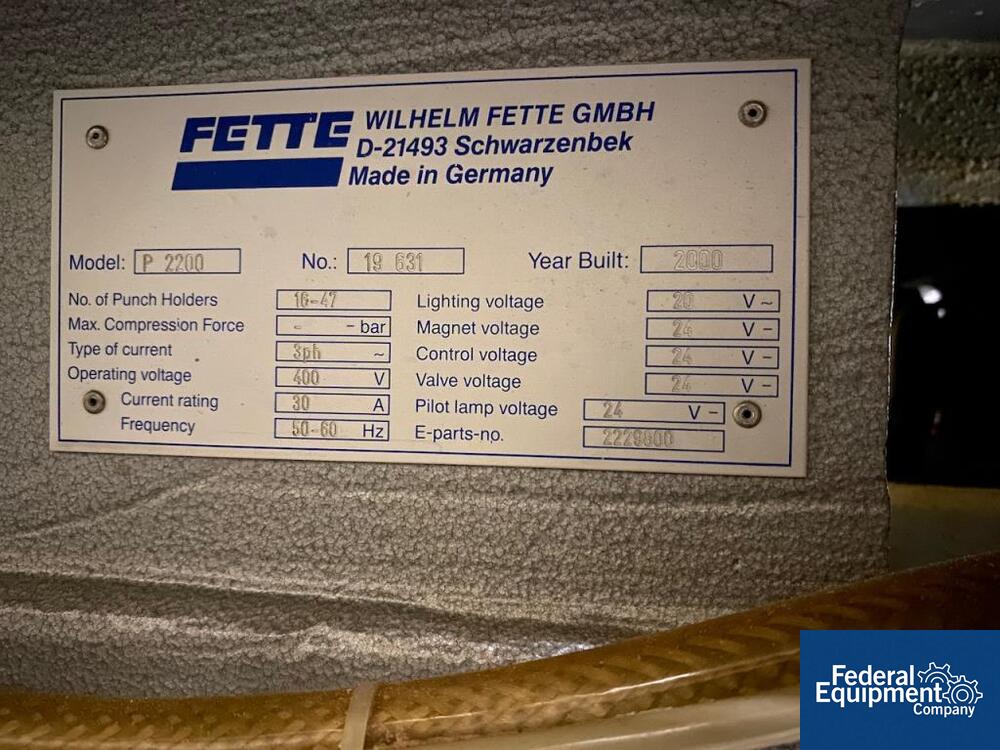 Fette P2200 Rotary Tablet Press | Federal Equipment Company