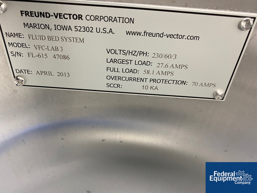 Freund-Vector VFC LAB 3 Fluid Bed Dryer / Granulator | Federal ...