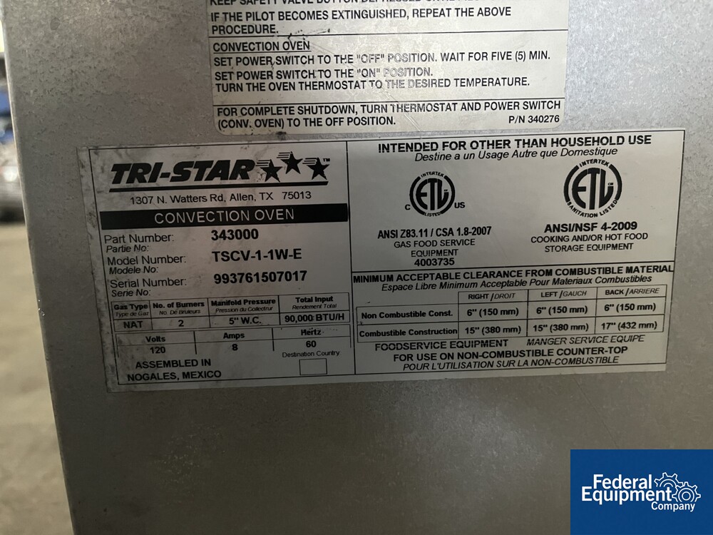 Tri-Star Convection Oven, Model TSCV-1-1W-E | Federal Equipment Company