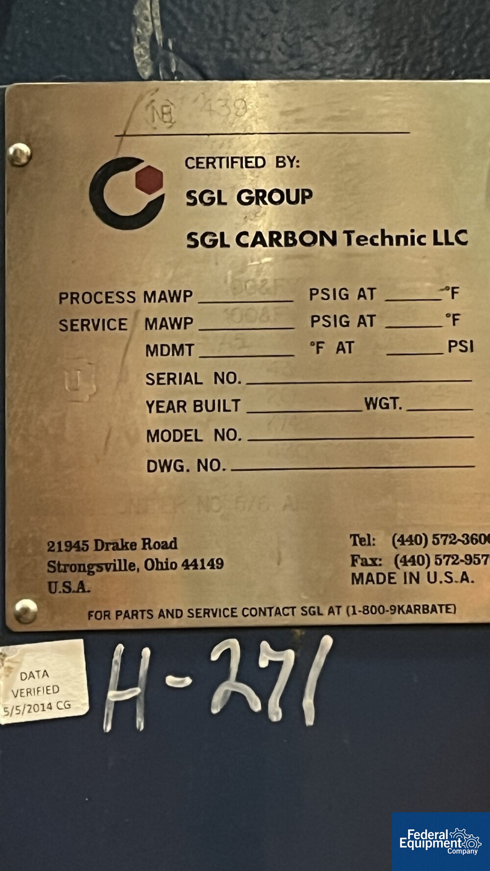 149.6 Sq Ft SGL Carbon Graphite Block Heat Exchanger, 100/100 ...