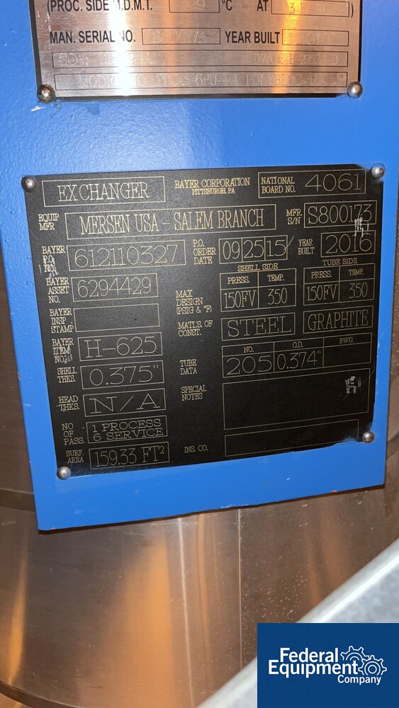 159.33 Sq Ft Mersen Graphite Heat Exchanger, 150/150# | Federal ...