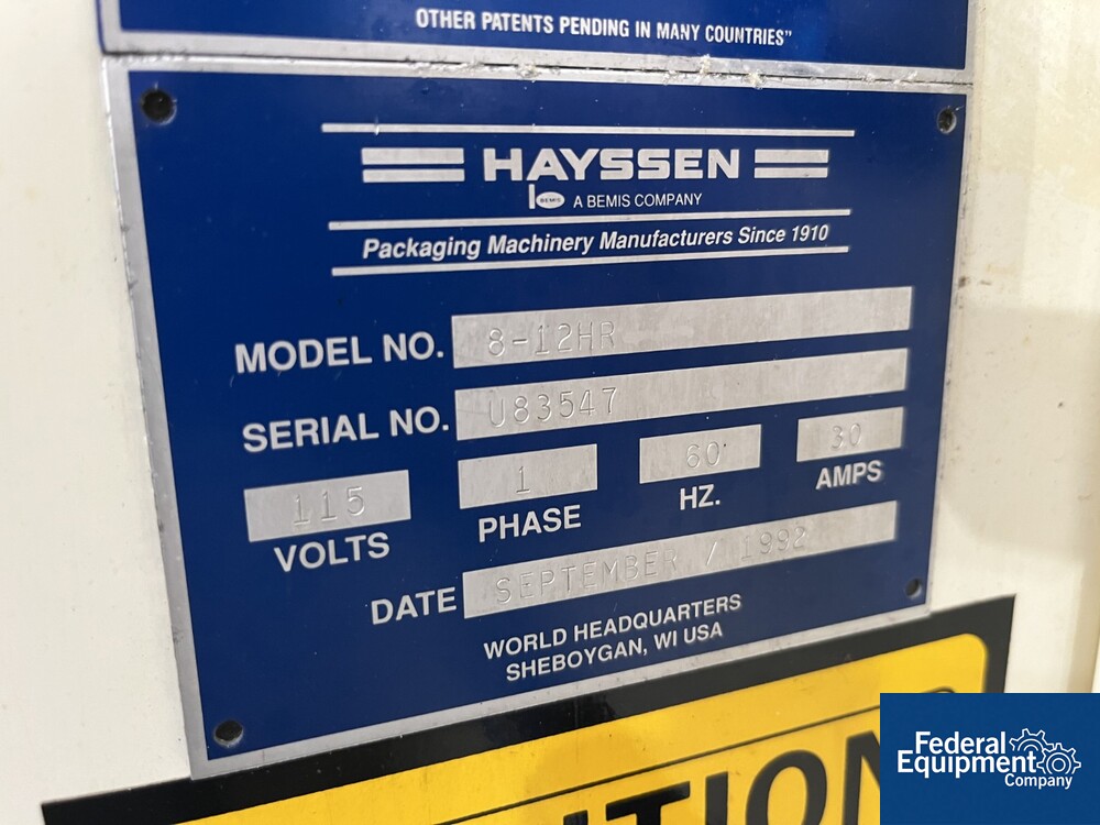 Hayssen Vertical Form, Fill and Seal Machine, Model 8-12HR Ultima ...