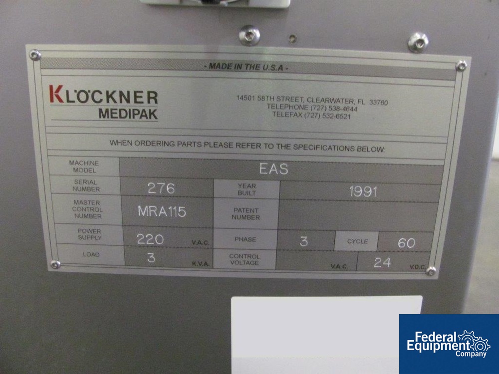 Klockner Blister Machine, Model EAS | Federal Equipment Company