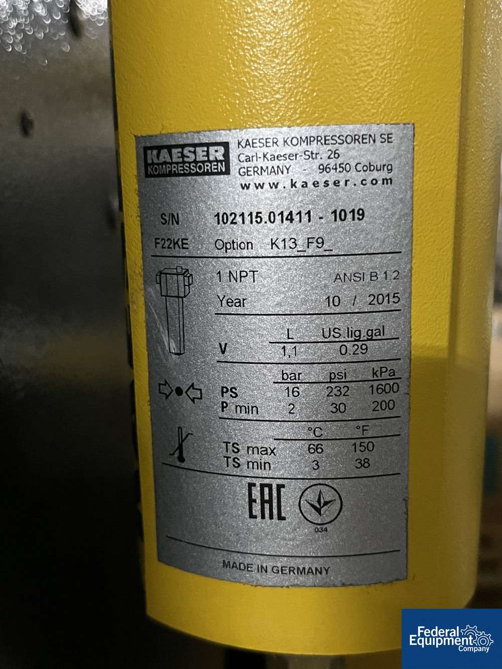 Kaeser SK 15 AIRCENTER Rotary Screw Air Compressor, 15 HP | Federal ...