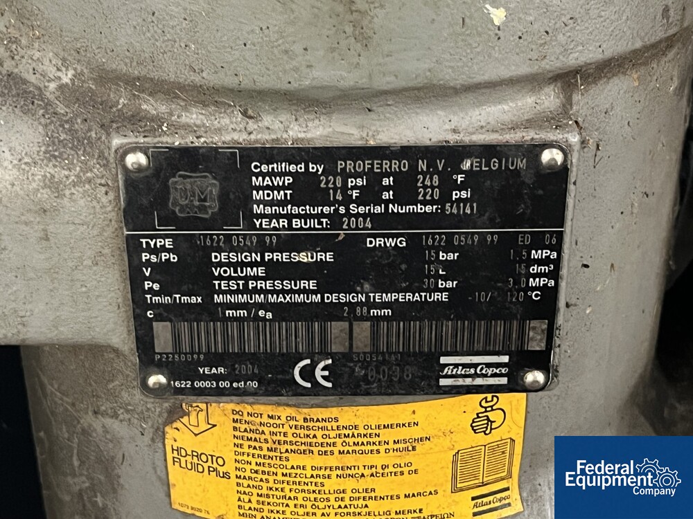 25 HP Atlas Copco Air Compressor, Model GA18 | Federal Equipment Company