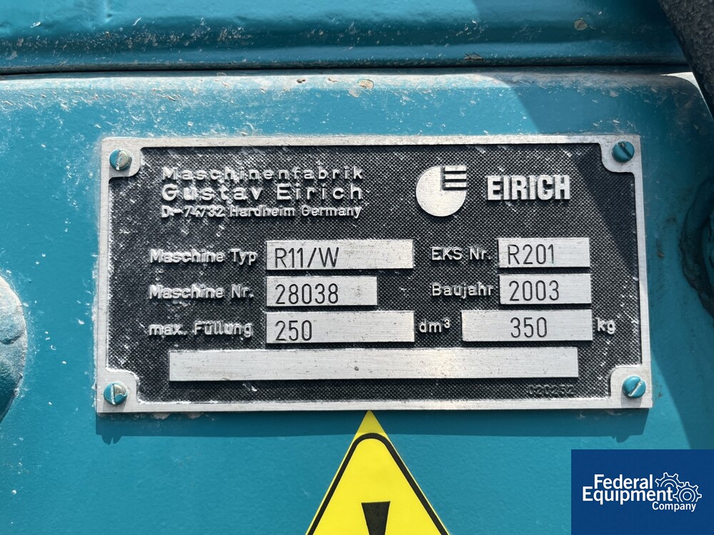 R11/W Eirich Intensive Action Mixer, C/S | Federal Equipment Company