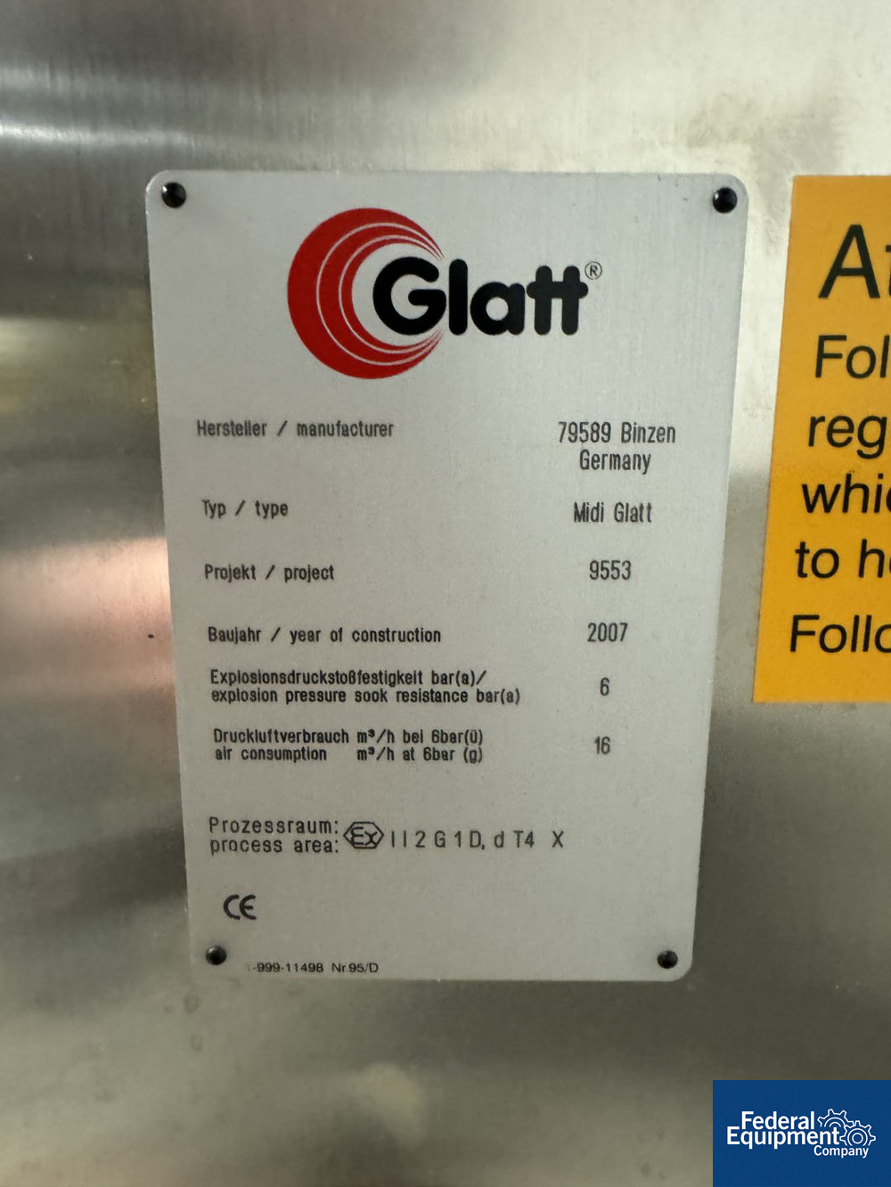 Glatt Midi-Glatt Fluid Bed Dryer, S/S | Federal Equipment Company