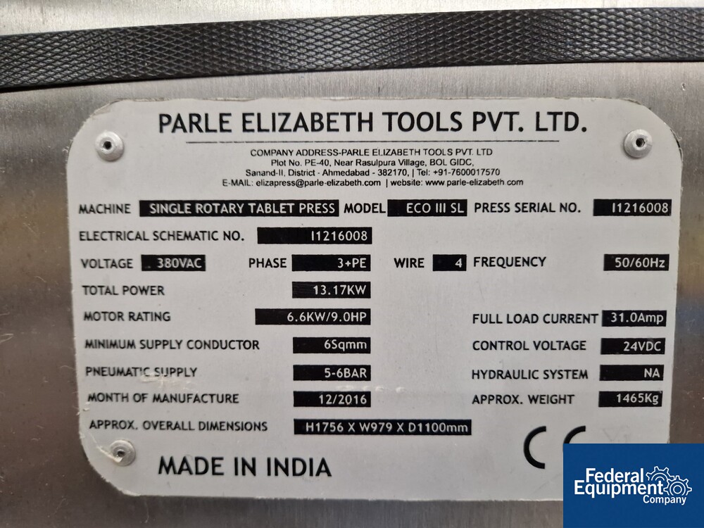 Elizabeth Hata ECO III SL AFR Tablet Press, 12 Station | Federal ...