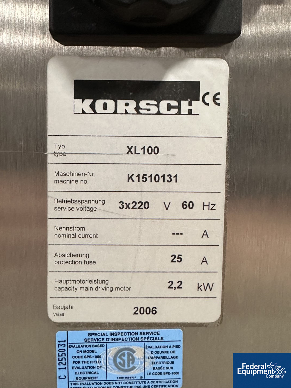 Korsch XL100 Rotary Tablet Press, D & B Turrets | Federal Equipment Company