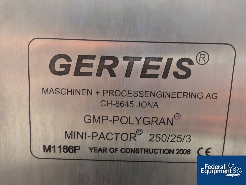 Gerteis Control Panel for Model GMP-Polygran Mini-Pactor 250/25/3 ...
