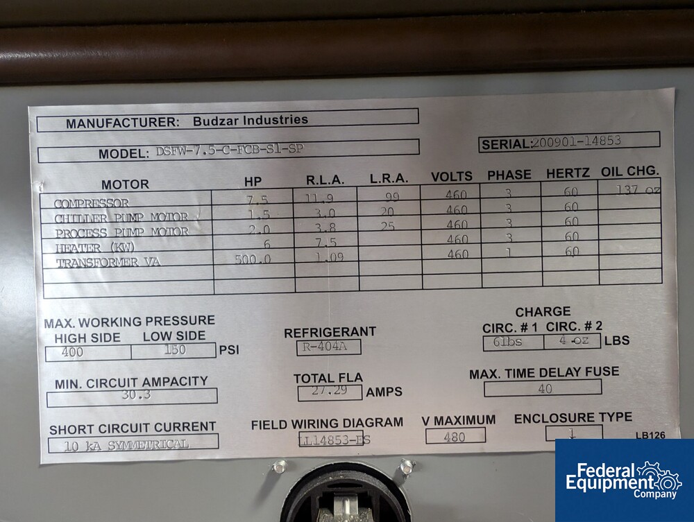 Budzar Temperature Control Unit, Model DSFW-7.56-C-FCB-S1-SP | Federal ...