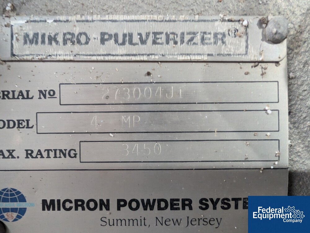 Hosokawa Micron Powder Systems Mikro Pulverizer, Model 4MP | Federal ...