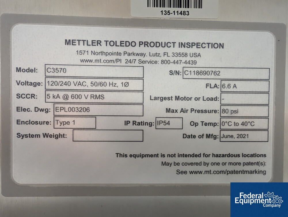 Mettler Toledo Checkweigher, Model C3570 | Federal Equipment Company