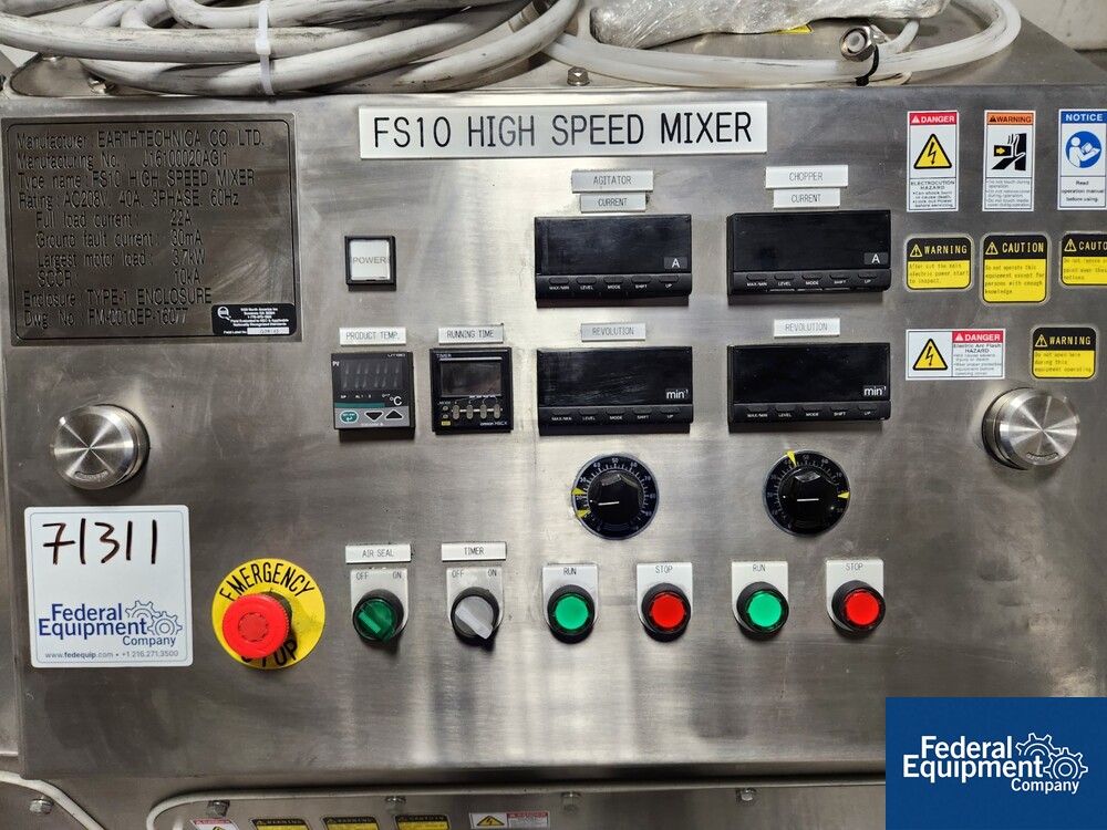 10 Liter Earthtechnica Co high speed mixer, model FS10, S/S | Federal ...